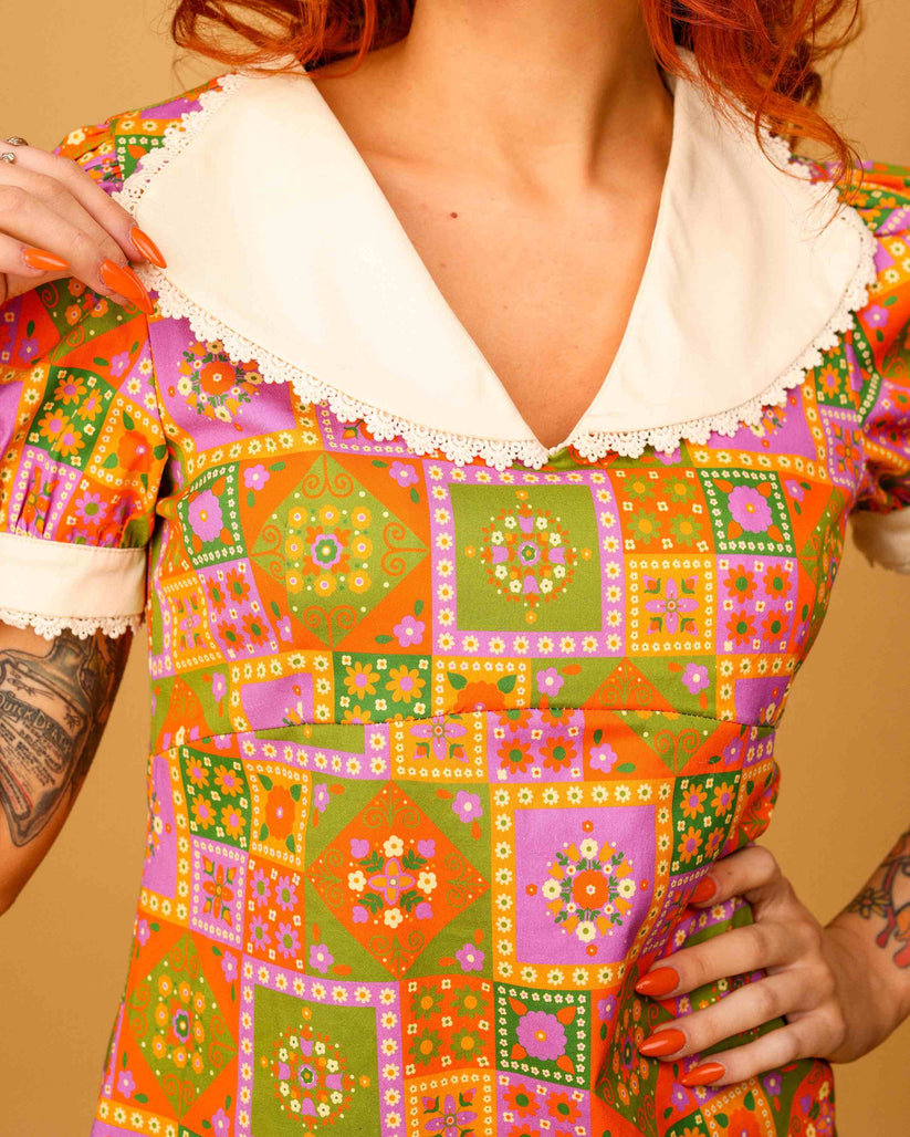 Mary - Frill Collar Mini Dress - Flower Patch Lavendar – The Chain Designs